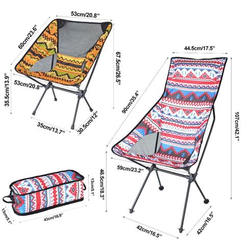 three different types of camping chairs with measurements for each ...