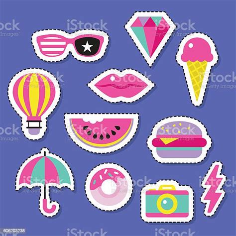 트렌디 한 패션 세련된 패치 핀 배지 및 스티커 디자인 세트 배지에 대한 스톡 벡터 아트 및 기타 이미지 배지 재킷 T 셔츠 Istock
