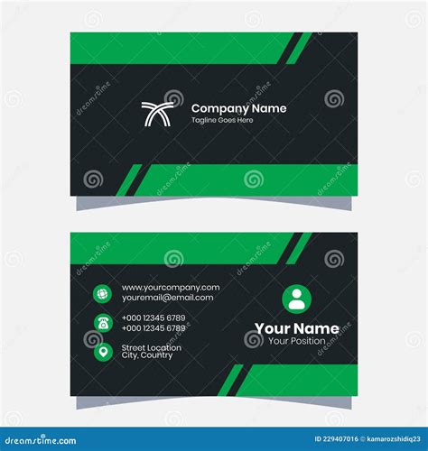 Business Card Design With Modern Green And Black Color Scheme Stock