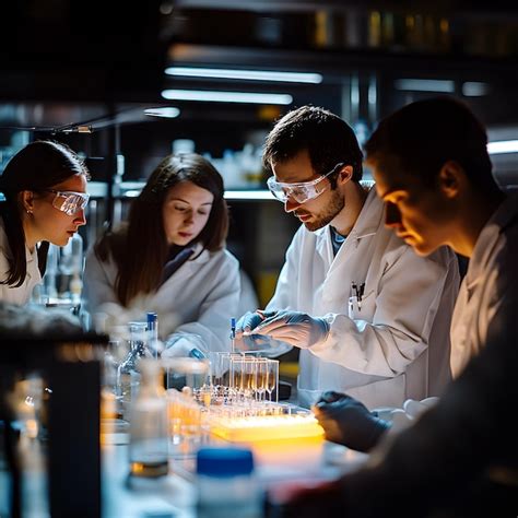 A Group Of People Are Working In A Lab With A Lab Coat On Premium Ai