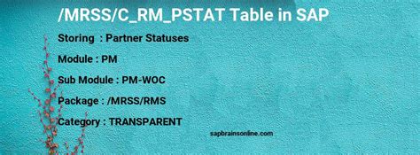 Mrss C Rm Pstat Sap Table For Partner Statuses