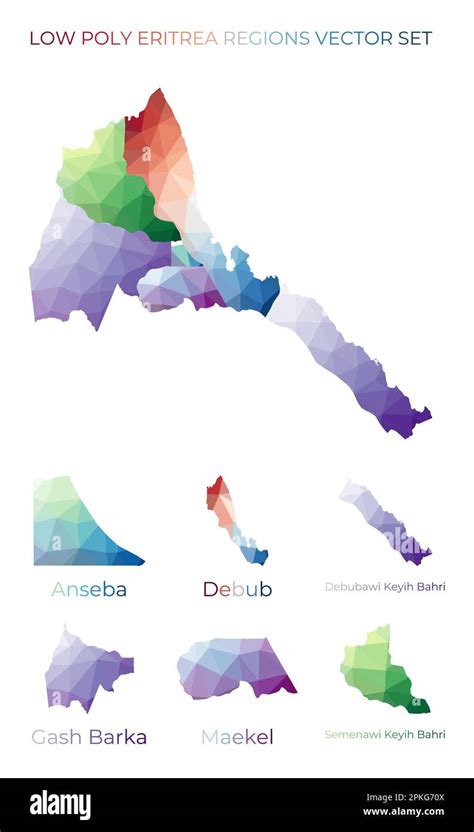 Eritrean Low Poly Regions Polygonal Map Of Eritrea With Regions
