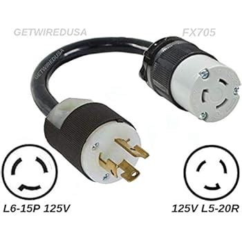 5 15P 3 Pin Male 110 125V Standard Wall Plug To L5 20R 3 Prong Female Twist Lock 110 125V