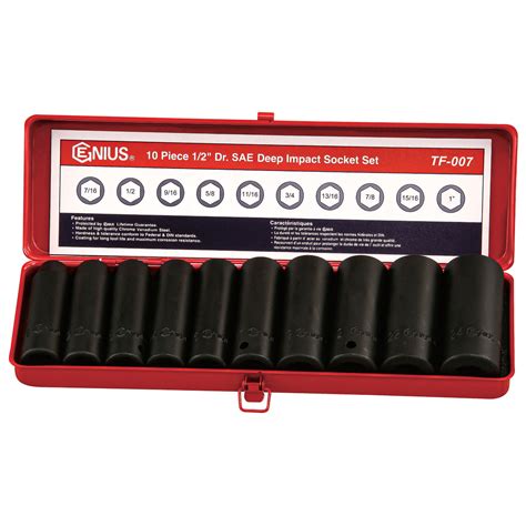 Genius Tools 10 Piece 1 2 Dr Sae Deep Impact Socket Set Tf 007