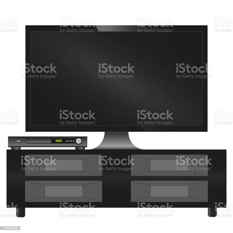 현실적인 Led Tv 스탠드 인테리어 벡터 일러스트 레이 션에 거실 0명에 대한 스톡 벡터 아트 및 기타 이미지 0명 가구