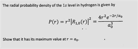 Solved The radial probability density of the 1s level in | Chegg.com