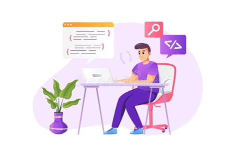 Programmer Working Concept In Flat Style With People Scene Stock Vector Illustration Of