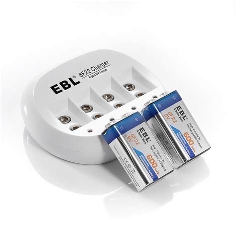 600mAh EBL Rechargeable 9 VOLT Lithium Ion Batteries For Smoke Detectors