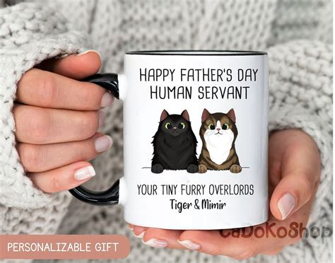 Personalized Cat Mug Happy Fathers Day Human Servant Custom Cat Dad
