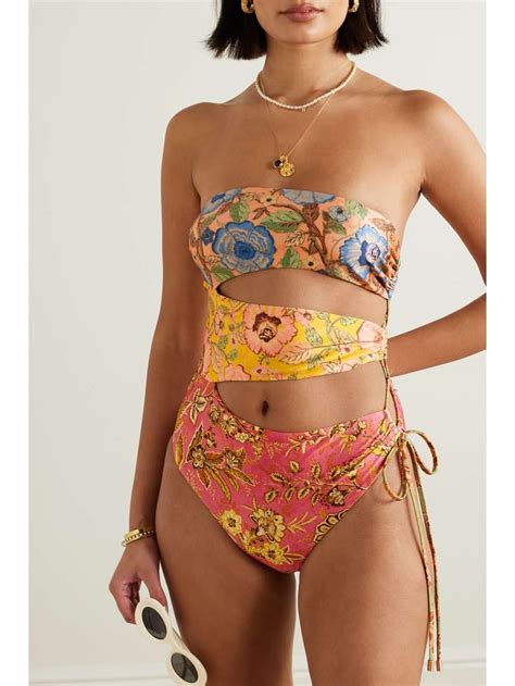 Zimmermann Junie Strapless Cutout Floral Print Swimsuit Unique Bikinis Boho Hippy Bathing