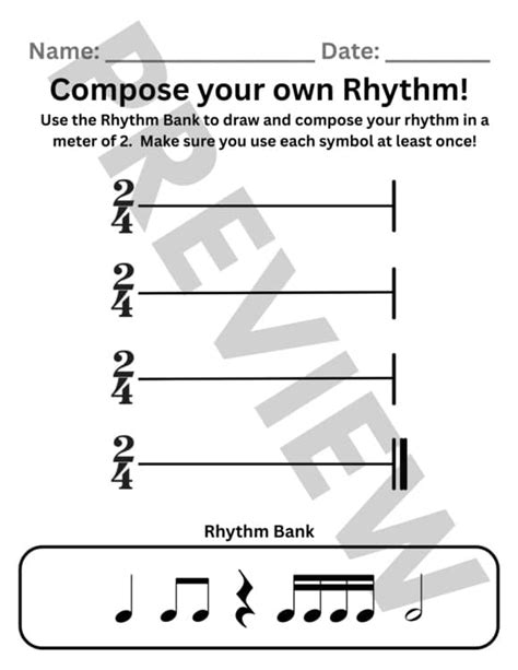 Rhythm Composition Assessment Worksheet Intermediate 3rd 4th Grade