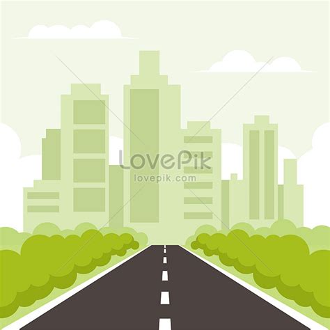 城市景觀背景與道路和樹木矢量圖平面樣式背景圖案素材，桌布圖片免費下載