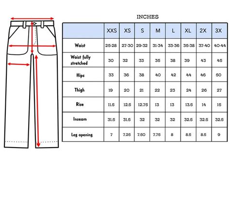 Womens Pant Sizes Chart