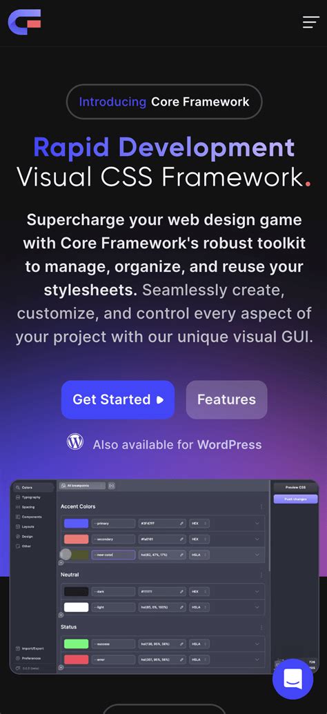 Core Framework · Dark Themed Websites