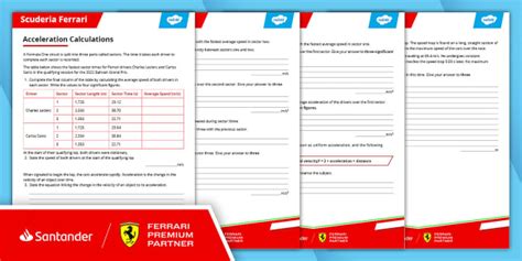 Free Scuderia Ferrari Acceleration Calculations Activity For 6th Worksheets Library
