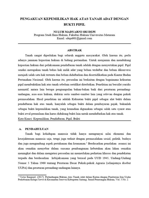Jurnal Pertanahan Pengakuan Kepemilikan Hak Atas Tanah Adat Dengan