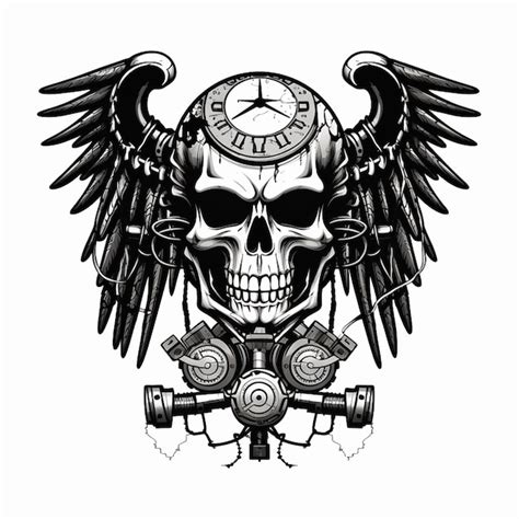 Premium Ai Image Illustration Of A Black And White Skull With Wings