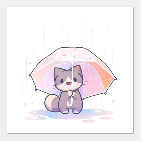 Rainy Day Cat Poster Cute Cats Under Umbrella Drawing Cute Rainy Day