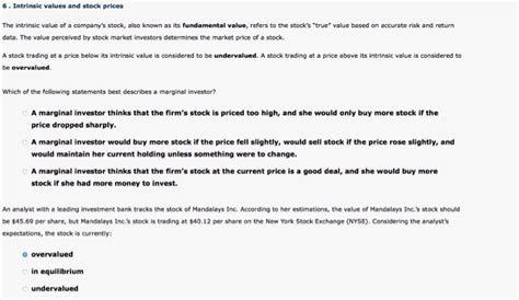 Solved Intrinsic Values And Stock Prices The Intrinsic Chegg Com