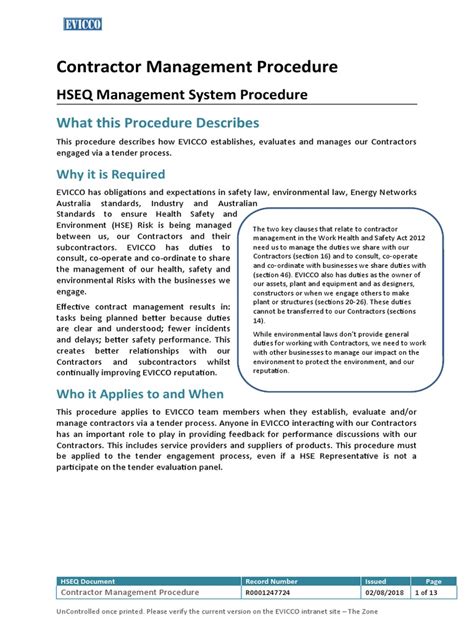 Contractor Management Procedure Pdf General Contractor Procurement