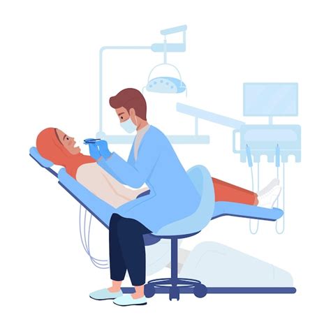 Dentista Examinando Caracteres Vetoriais De Cores Semi Planas Da