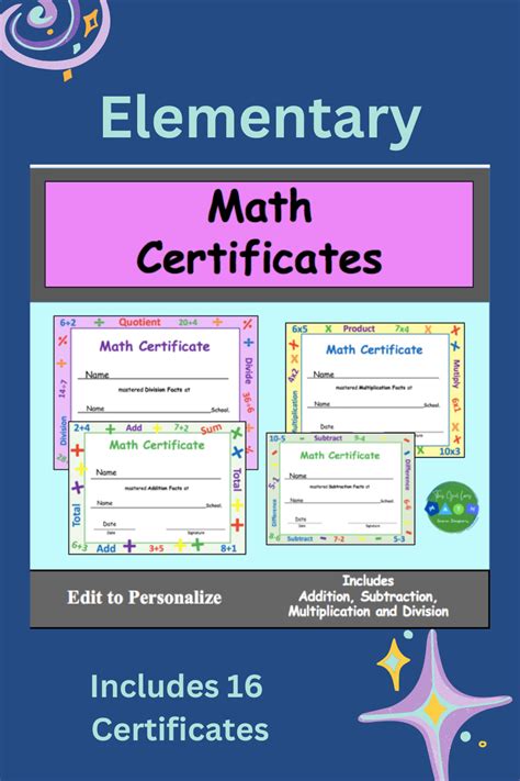 Math Certificates For Addition Subtraction Multiplication And Division Facts