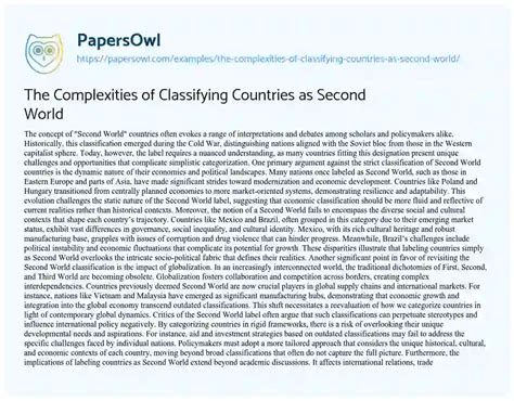 The Complexities Of Classifying Countries As Second World Free Essay