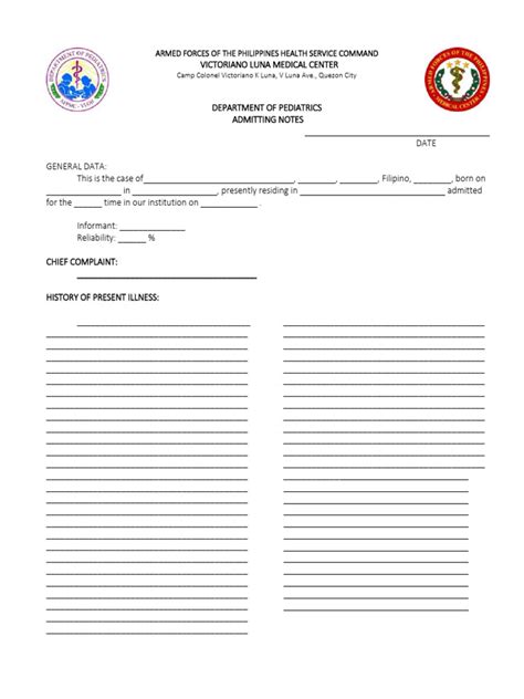 Admitting Notes Final Revised History And Pe All Ages 2022 1 Pdf