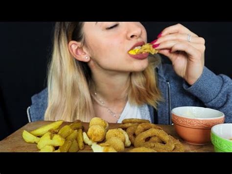 ASMR Eating Crunchy ONION RINGS And FRENCH FRIES Ita YouTube