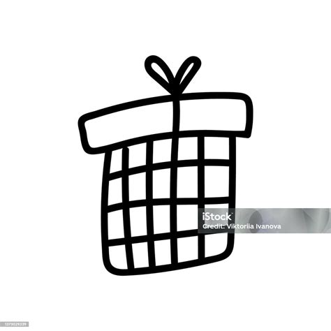 선물 상자 손으로 그린 낙서 요소는 흰색 위에 고립 된 검은 색으로 벡터 일러스트레이션 0명에 대한 스톡 벡터 아트 및 기타