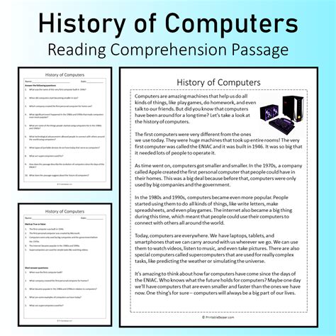 History Of Computers Reading Comprehension Passage Printable Workshe Printablebazaar