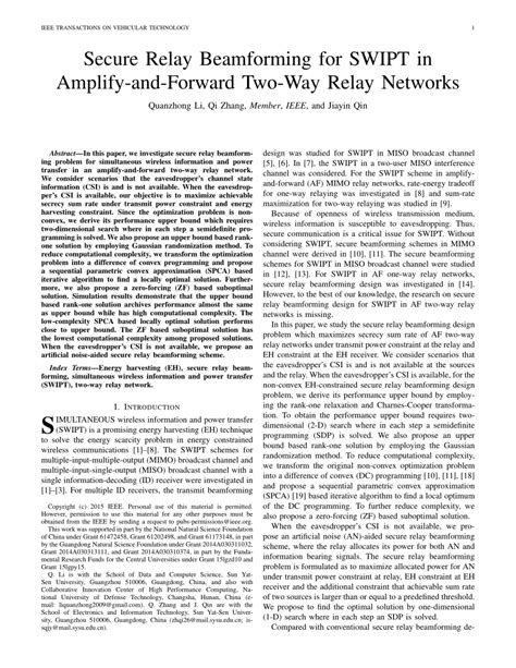 Pdf Secure Relay Beamforming For Swipt In Amplify And Forward Two Way