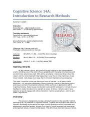 COGS 14A Overview Summer 20 Pdf Cognitive Science 14A Introduction