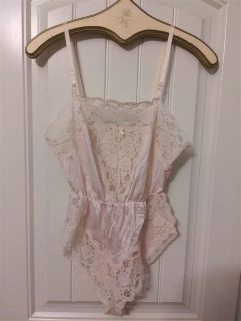Vtg Teddy Playsuit Romper Liquid Satin Pink Flutter H Gem