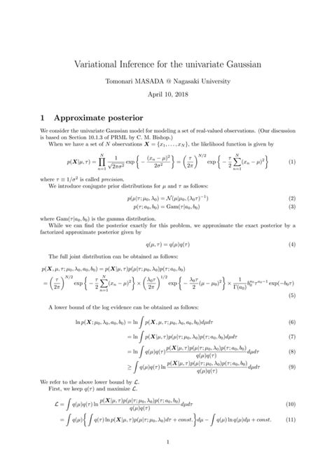 A Note On Variational Inference For The Univariate Gaussian Pdf