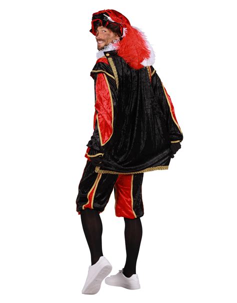 Piet Velours De Panne Met Cape Bilbao Rood Zwart De Verkleedzolder