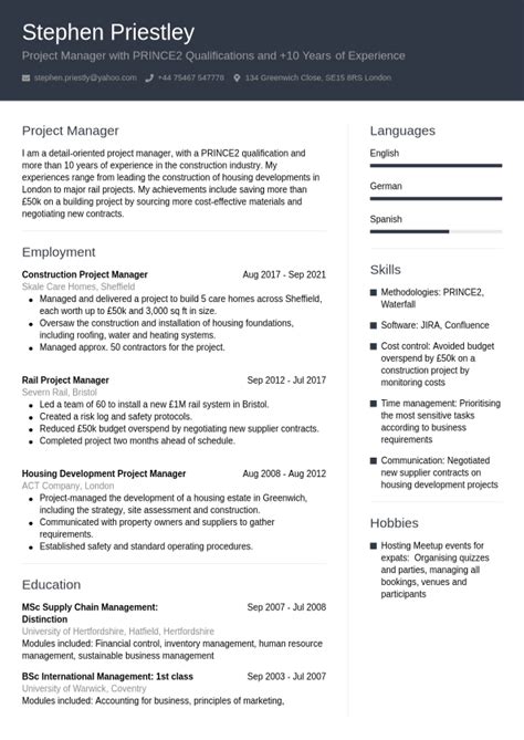 CV Example Project Manager Jobseeker