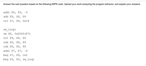 Answer The Next Question Based On The Following MIPS Chegg