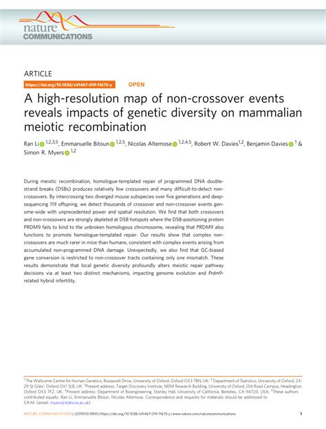 Pdf A High Resolution Map Of Non Crossover Events Reveals Impacts Of Genetic Diversity On