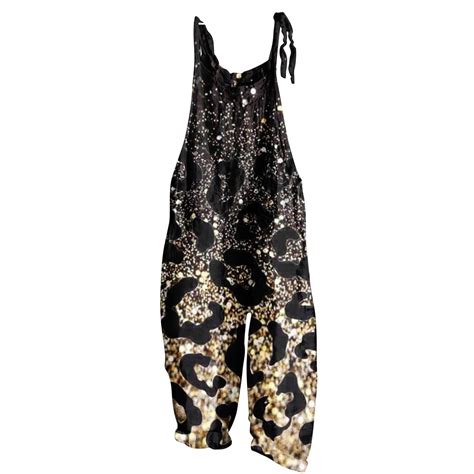 Qatainlav Womens Casual Leopard Print Jumpsuits Linen Wide Leg