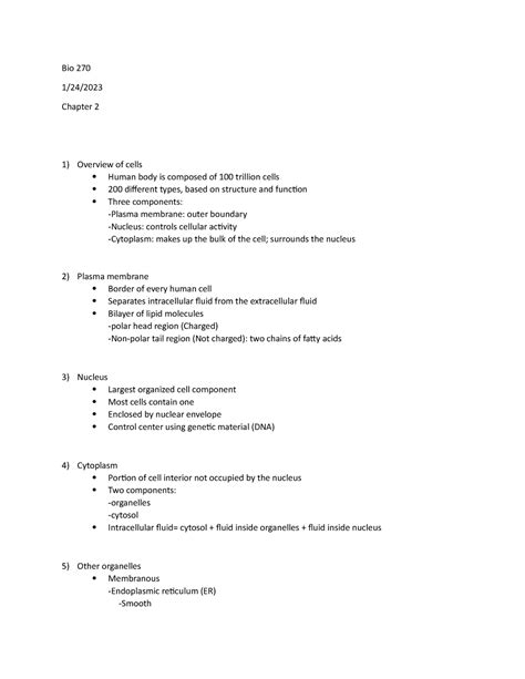 Bio Notes Chapter Bio Chapter Overview Of Cells Human Body Is Composed Of