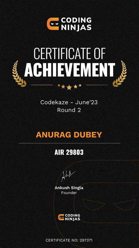Codingninjas Achievement Anurag Dubey