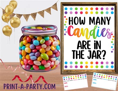 Candy Jar Guessing Game How Many Candies In Jar Includes Sign And Cards Printable Sign And