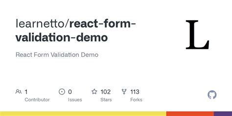 GitHub Learnetto React Form Validation Demo React Form Validation Demo