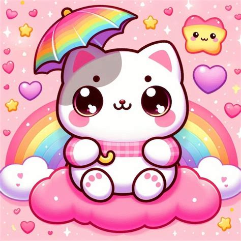 Cute Kawaii Cat Illustration Premium Ai Generated Image
