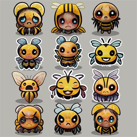 Premium Vector Bee Icons Pack Happy Sad Scared Angry Crying