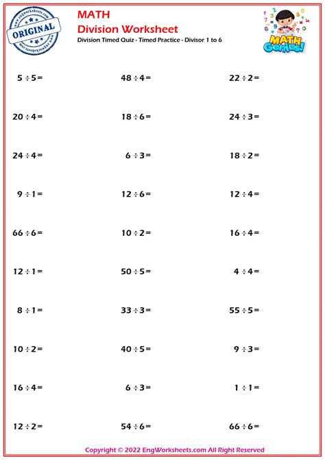 Division Timed Quiz Timed Practice Worksheets And Exercise