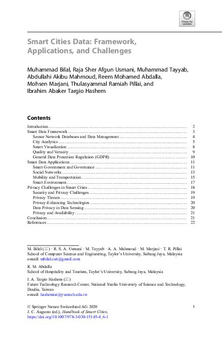 Pdf Smart Cities Data Framework Applications And Challenges