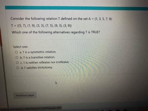 Solved Consider The Following Relation T Defined On