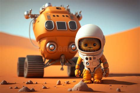 Martian Robot And Mars Rover On Red Planet Illustration Generative Ai
